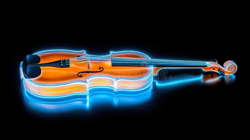 Glowing Electric Violin with Neon Blue Highlights on Black Background ...