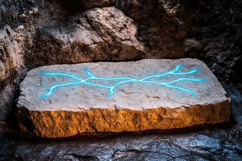 Glowing Electrical Lines on Rock Stock Illustration - Illustration of ...