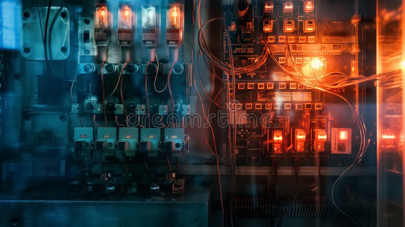 Glowing Electrical Panel with Intricate Wiring Stock Illustration ...