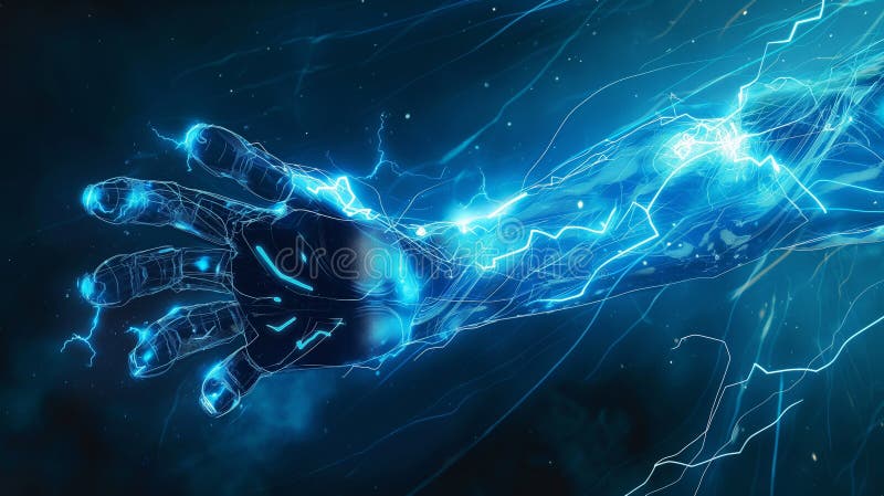 Electrified Robotic Hand in Blue Light Stock Photo - Image of power ...