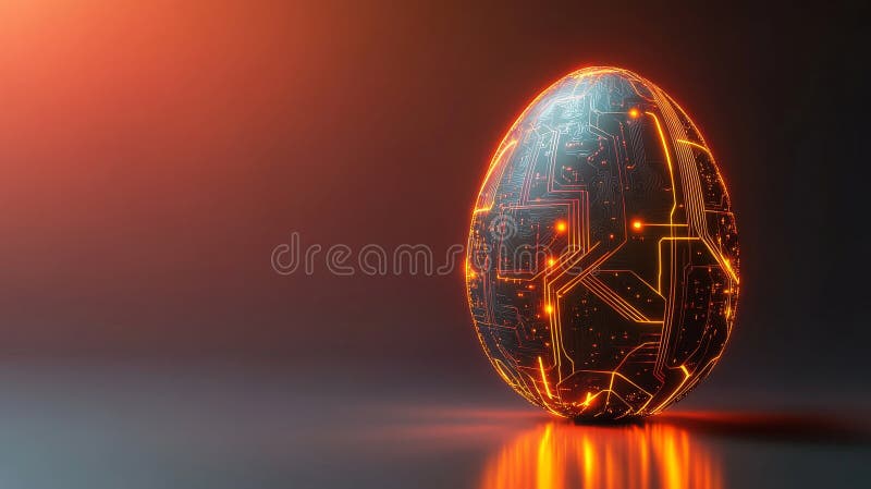 Glowing Electronic Circuit Creating Futuristic Easter Egg Shape on Dark ...