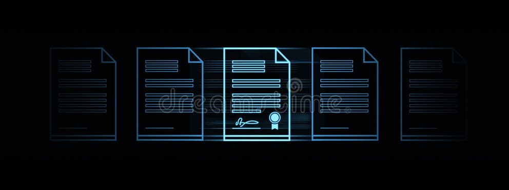 Glowing Electronic Document Files and Digital Signature Stock Image ...