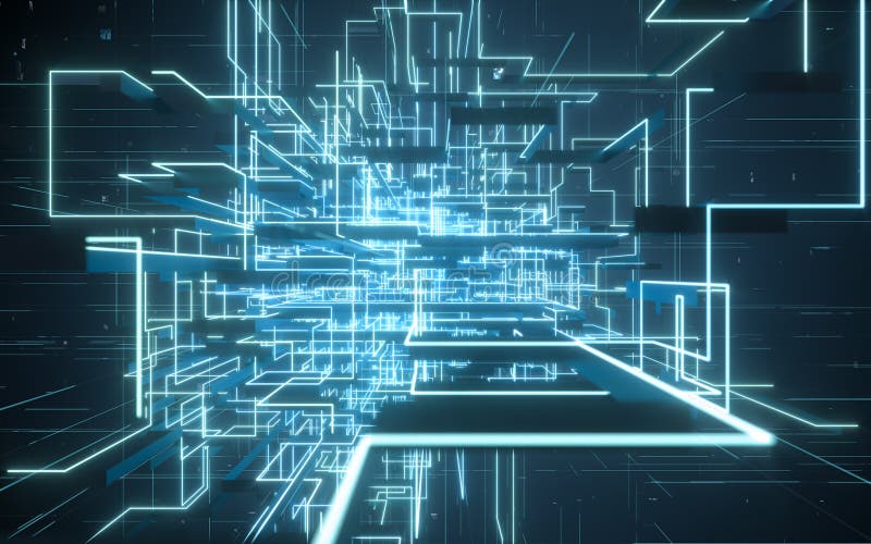 Glowing Electronics Lines with Circuit Structure, 3d Rendering Stock ...