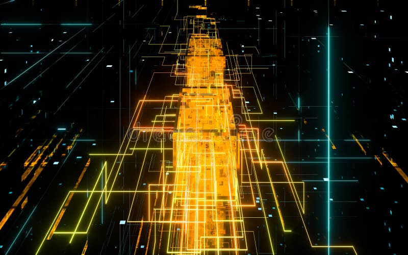 Glowing Electronics Lines with Circuit Structure, 3d Rendering Stock ...