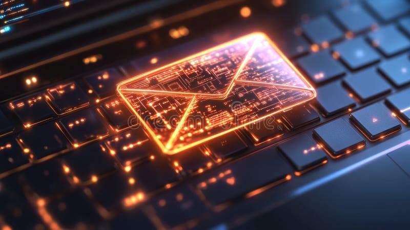 Glowing Email Icon on a Laptop Keyboard Vibrant Digital Design Stock ...