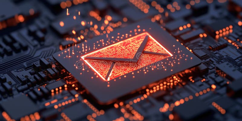 Glowing Email Icon on Microchip Symbolizing Cybersecurity and Phishing ...
