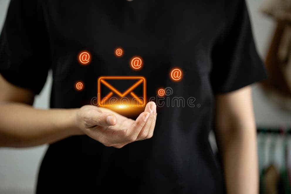 A Glowing Email Icon Surrounded by @ Highlighting Stock Image - Image ...