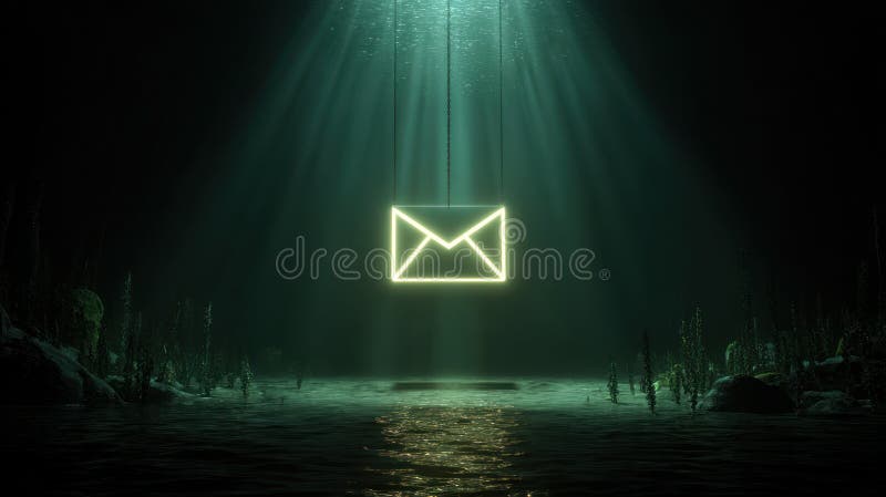 Glowing Email Icon Underwater Symbolizes Phishing Protection with Light ...