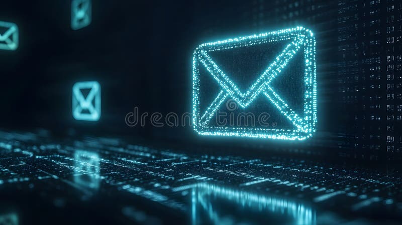 Glowing Email Icon with Warning Symbol Background Stock Illustration ...