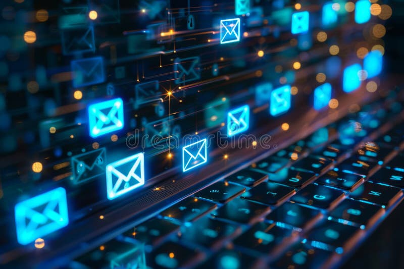 Glowing Email Icons on Keyboard, Digital Communication Concept Stock ...