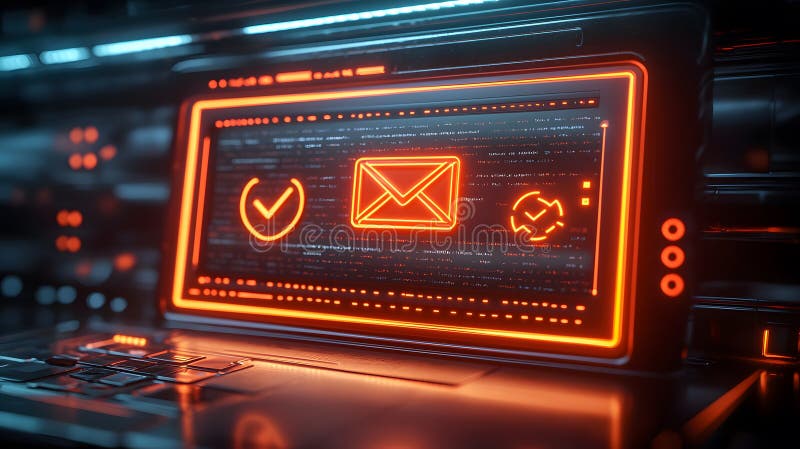 Glowing Email Inbox with Warning Symbols Stock Illustration ...