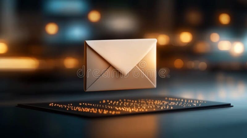 A Glowing Email Symbol Floating Above a Sleek White Envelope Stock ...