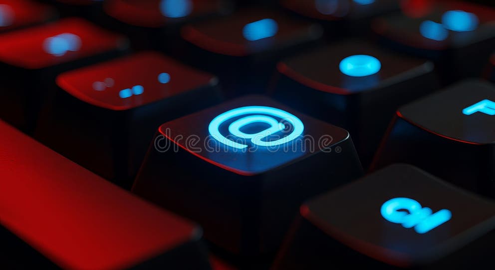 Glowing Email Symbol on Keyboard Key with Red and Blue Light Effects ...