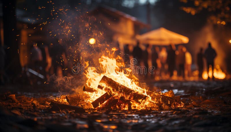 Glowing Ember Ignites Bonfire, Lighting Up Dark Winter Night Generated ...