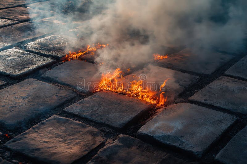 Glowing Ember Pathway Fiery Journey on Stone Tiles Stock Photo - Image ...