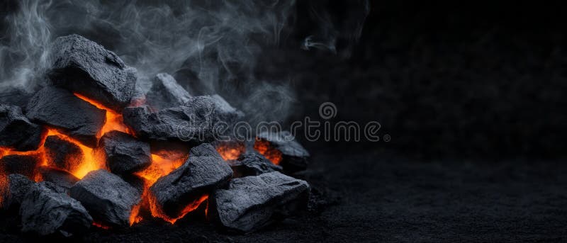 Glowing Ember Rock Formation with Smoke on Dark Background for ...