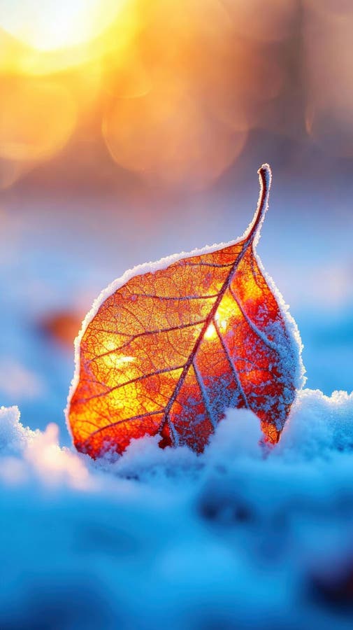 Glowing Ember on Snow Covered Leaf Illuminated by Natural Light in ...