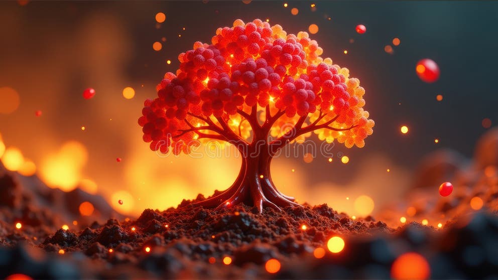 Glowing Ember Tree of Life stock illustration. Illustration of digital ...