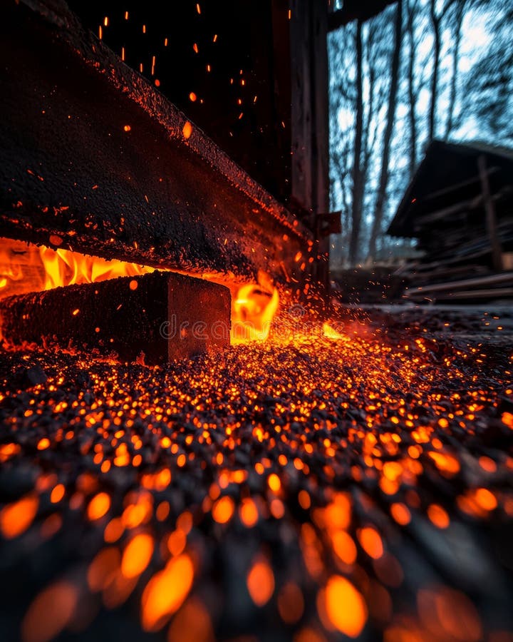 Glowing Embers from a Blacksmith Forge at Low Angle Stock Illustration ...