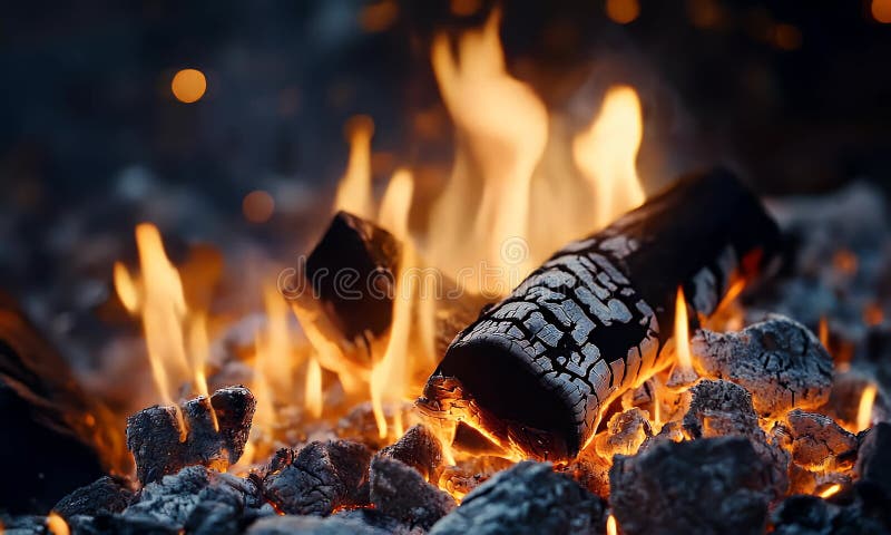 Glowing Embers and Dancing Flames Transform Burning Log in Mesmerizing ...