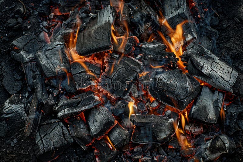 Glowing Embers and Flames on Charcoal Stock Illustration - Illustration ...