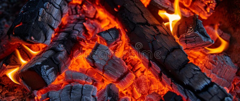 Glowing Embers and Flames in a Wood Fire Stock Illustration ...