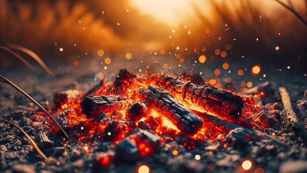 Glowing Embers on the Ground. the Embers are Bright and Intense Stock ...