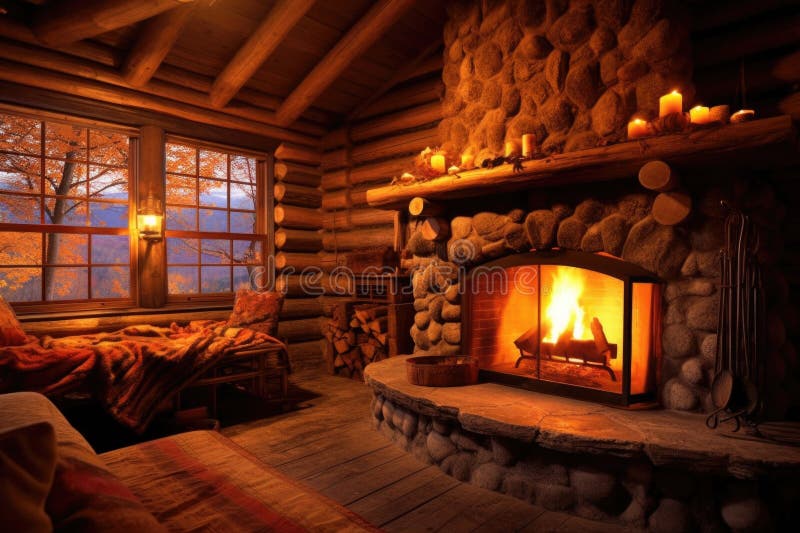 Log Cabin Fireplace Background