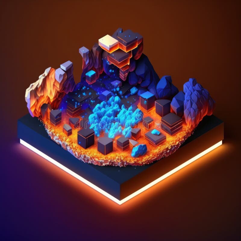 Glowing Embers and Sapphire Sky, Isometric Low Poly View AI Generation ...