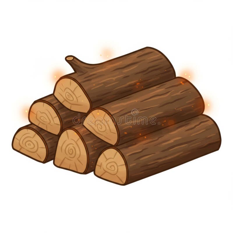 Glowing Embers in a Stack of Brown Wooden Logs Stock Illustration ...