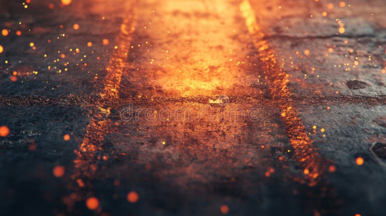 Glowing Embers Trail Across Dark Rough Surface Stock Illustration ...