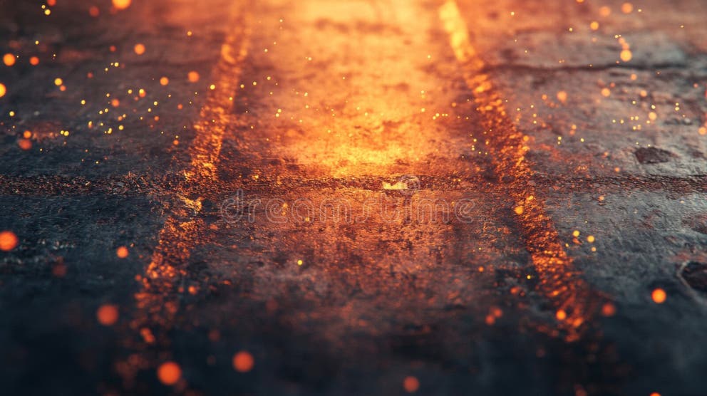Glowing Embers Trail Across Dark Rough Surface Stock Illustration ...