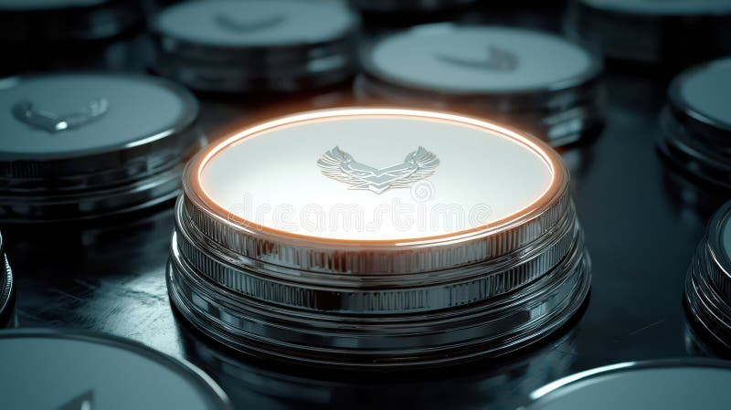 Glowing Emblem on Stacked Coins Stock Illustration - Illustration of ...