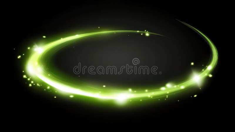 Glowing Emerald Light Trail with Sparkling Effects Abstract Design on ...