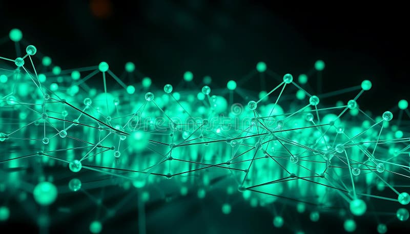 Glowing Emerald Network Interconnected Nodes in Digital Space Stock ...