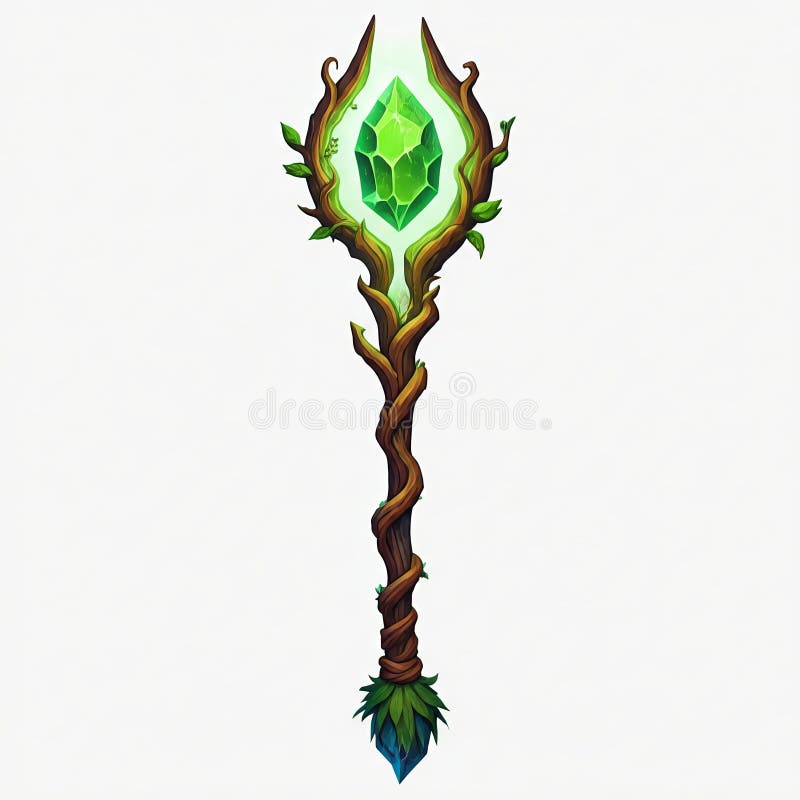 Glowing Emerald Wizard Staff Stock Illustration - Illustration of ...