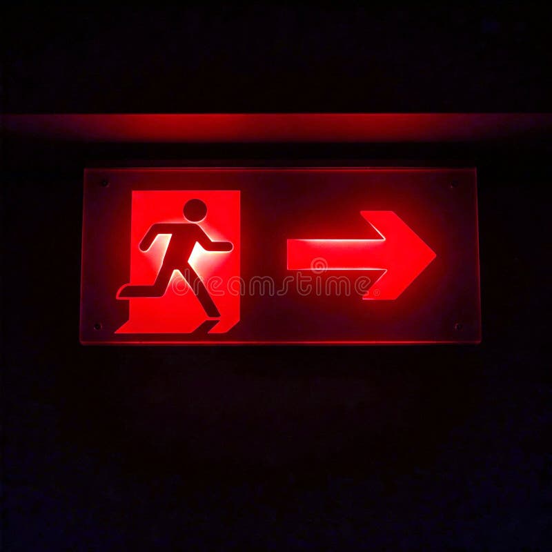 Glowing Emergency Exit Sign - AI Stock Illustration - Illustration of ...