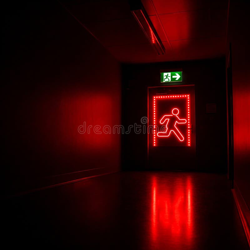 Glowing Emergency Exit Sign - AI Stock Illustration - Illustration of ...