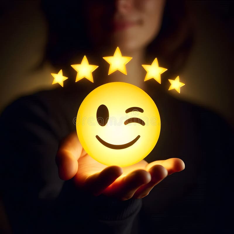 Glowing Emoji and Five Stars Representing Positive Feedback and ...