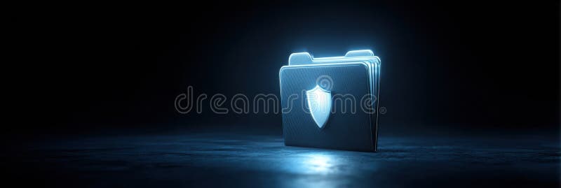 Encrypted Folder Icon with Glowing Shield Symbol in Dark Cyberspace ...