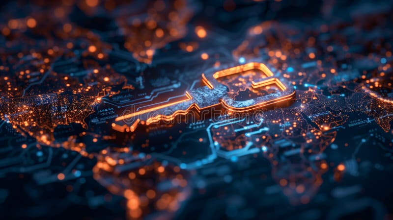 A Glowing Encryption Key Overlaying a Digital Map of the World ...