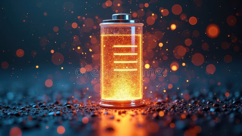 Glowing Energy Battery among Sparkling Particles in Dark Atmosphere ...
