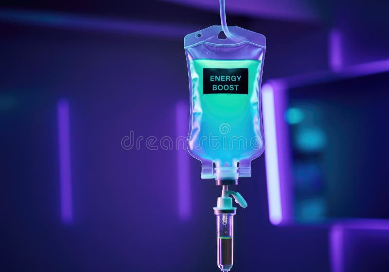 Glowing Energy Boost IV Drip Bag in Neon Lighting for Wellness Therapy ...