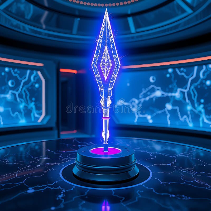 A Glowing Energy Spear Resting on a Futuristic Table Stock Illustration ...