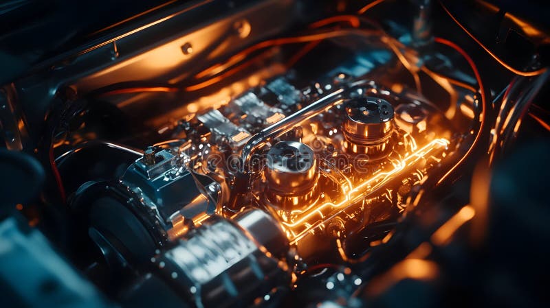 Glowing Engine in Motion with Illuminated Parts and Intricate Details ...