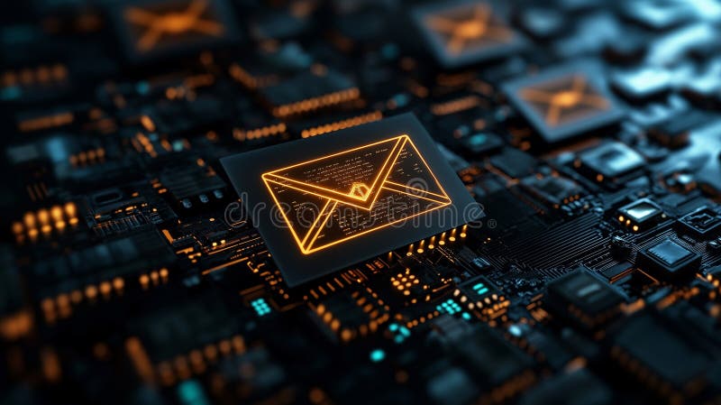 Glowing Envelope Icon on Circuit Board Background, Symbolizing Digital ...