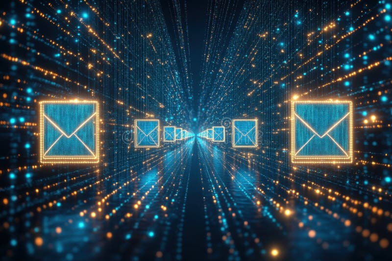 Glowing Envelopes Flow through a Network with Blue and Orange Lights ...