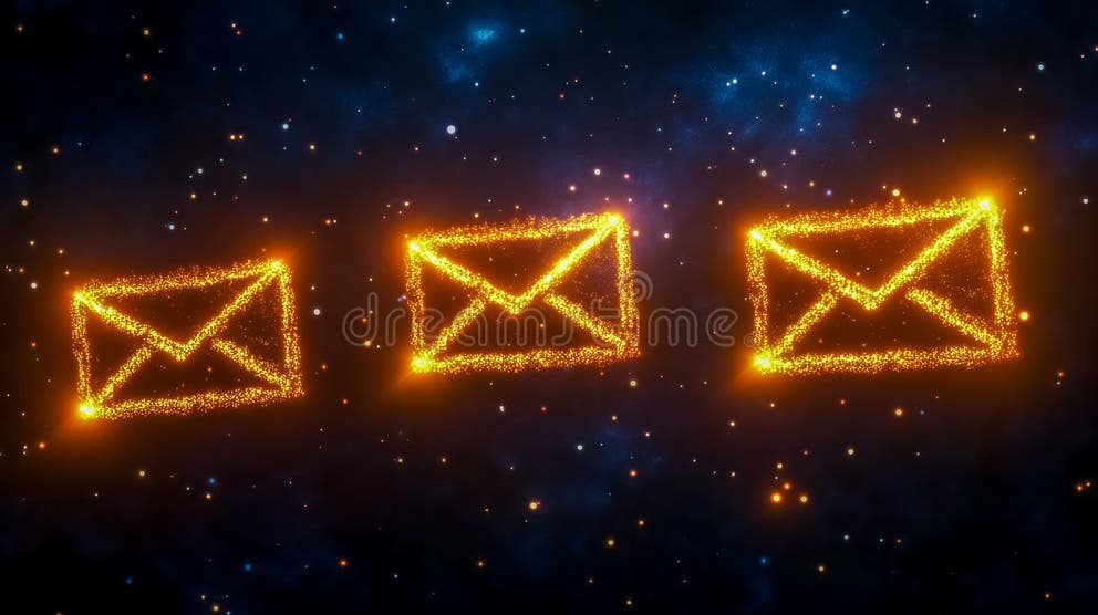 Glowing Envelopes Flying through Space Representing Animated Emails ...