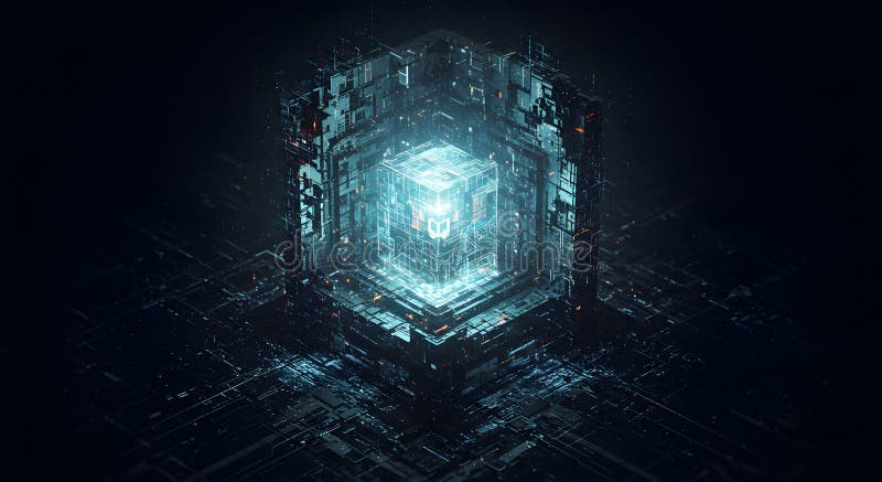 Luminous Quantum Cube: Futuristic 3D Digital Art Stock Illustration ...