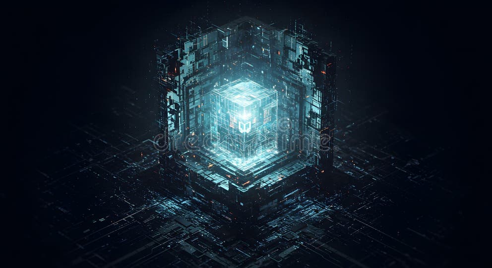 Luminous Quantum Cube: Futuristic 3D Digital Art Stock Illustration ...